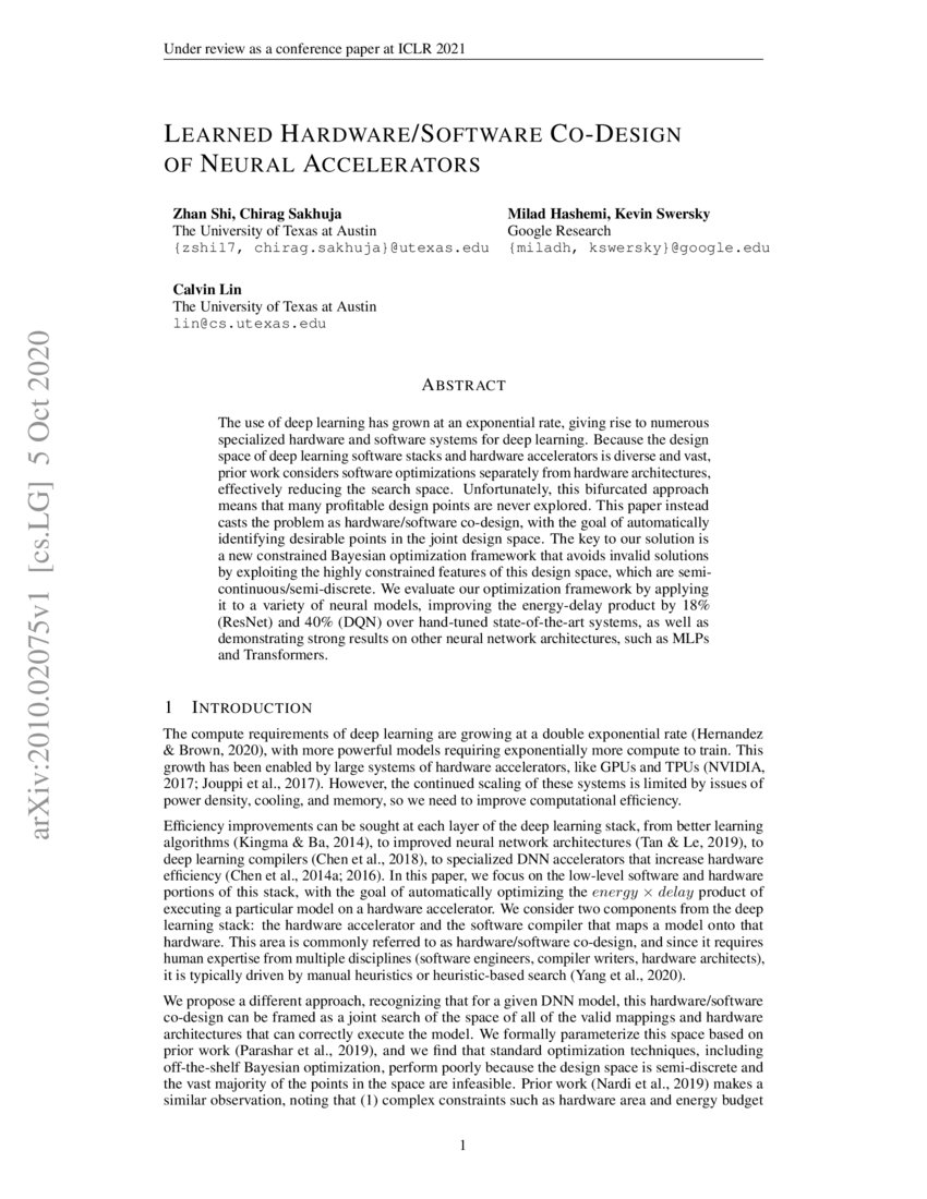 Learned Hardware/Software Co-Design of Neural Accelerators | DeepAI