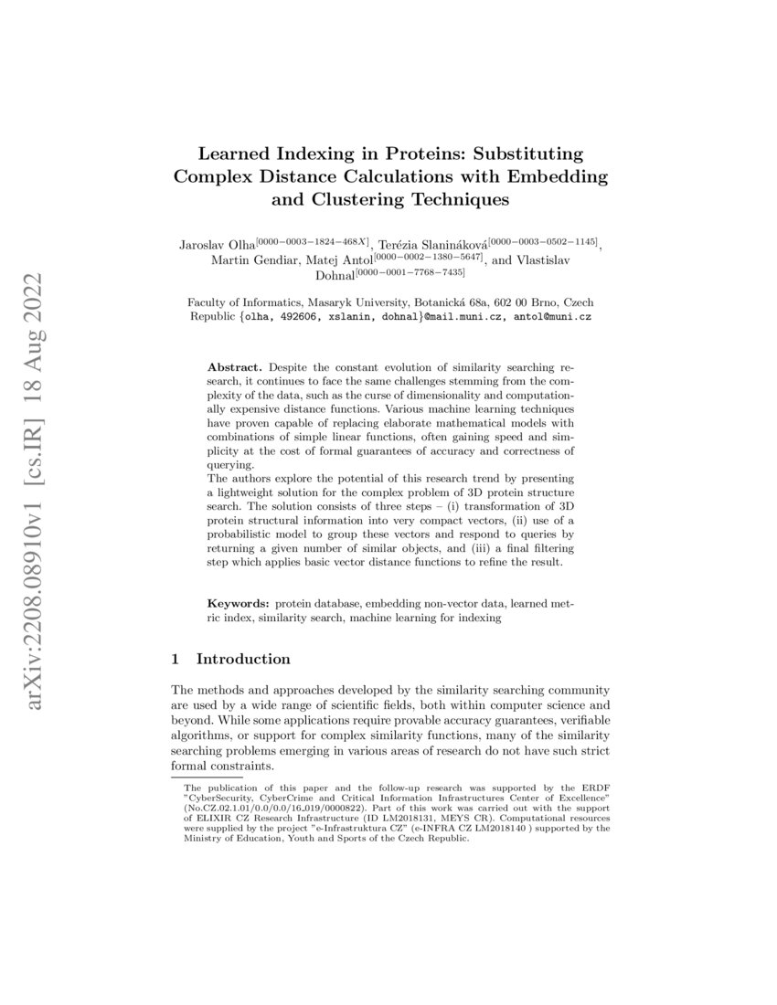Learned Indexing in Proteins: Extended Work on Substituting Complex ... Learned Indexing in Proteins: Extended Work on Substituting Complex ...