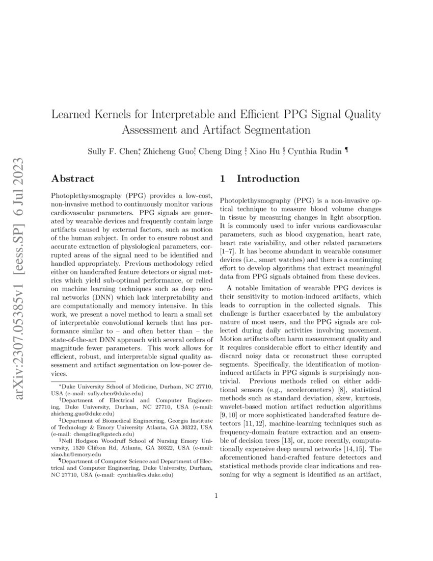 Learned Kernels For Interpretable And Efficient Ppg Signal Quality Assessment And Artifact