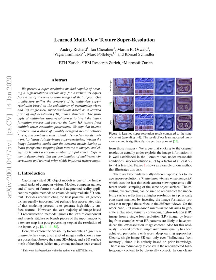 Learned Multi-View Texture Super-Resolution | DeepAI