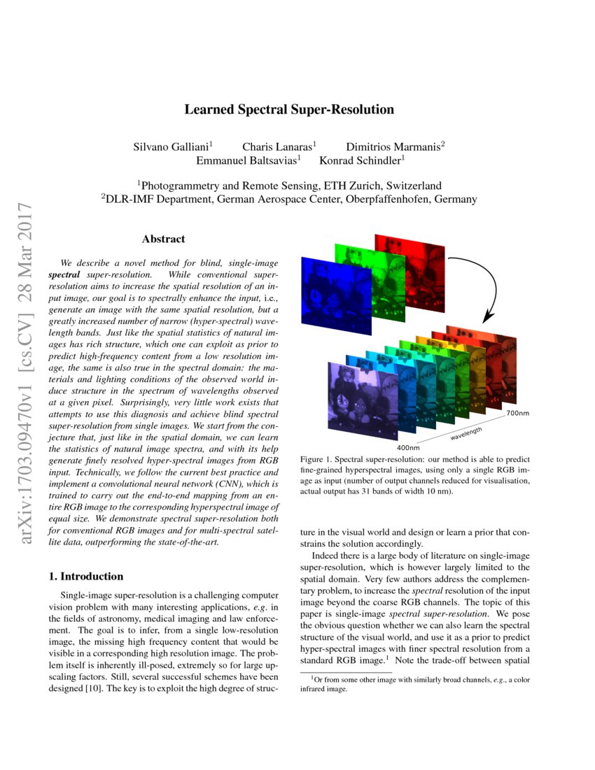 Learned Spectral Super Resolution Deepai
