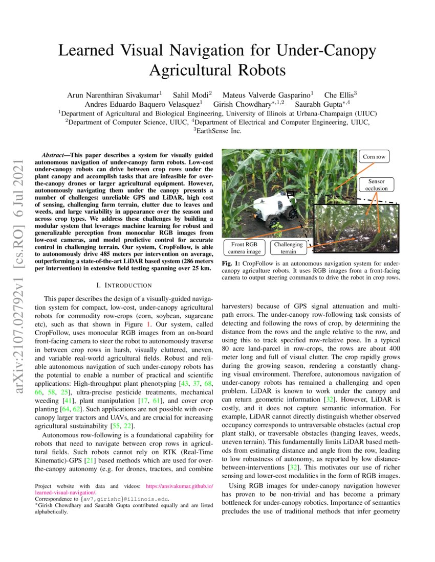Learned Visual Navigation for Under-Canopy Agricultural Robots | DeepAI