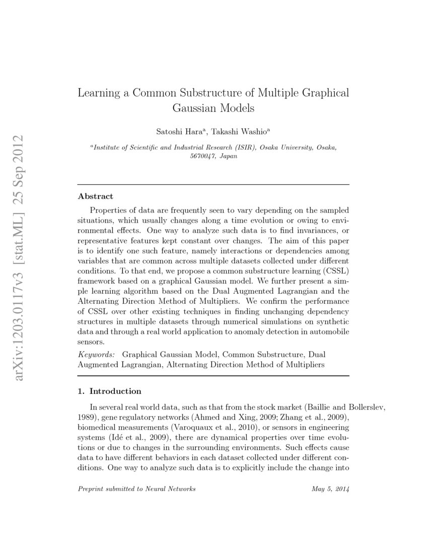 Learning a Common Substructure of Multiple Graphical Gaussian Models | DeepAI