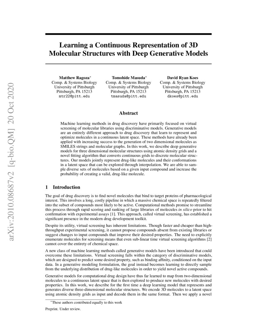 Learning a Continuous Representation of 3D Molecular Structures with ...