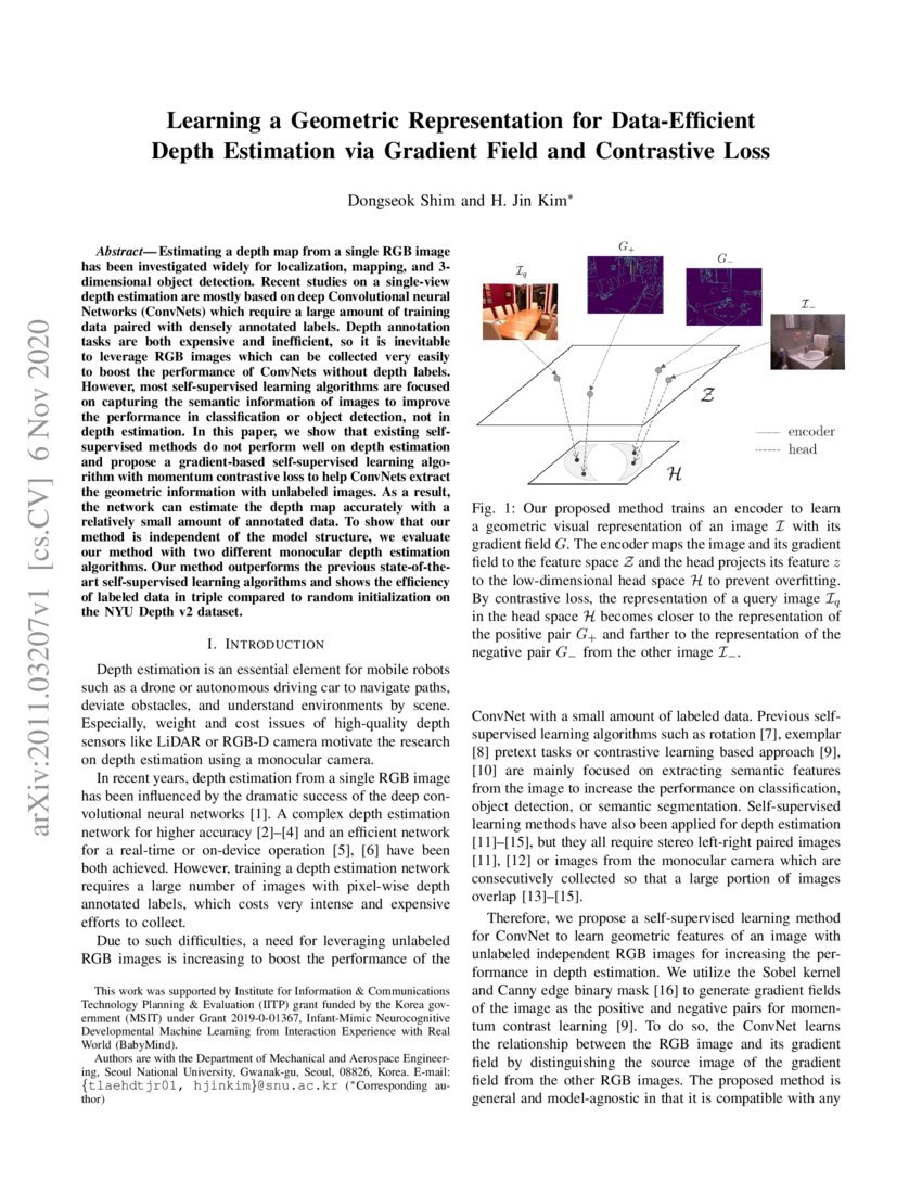 Learning A Geometric Representation For Data Efficient Depth Estimation Via Gradient Field And