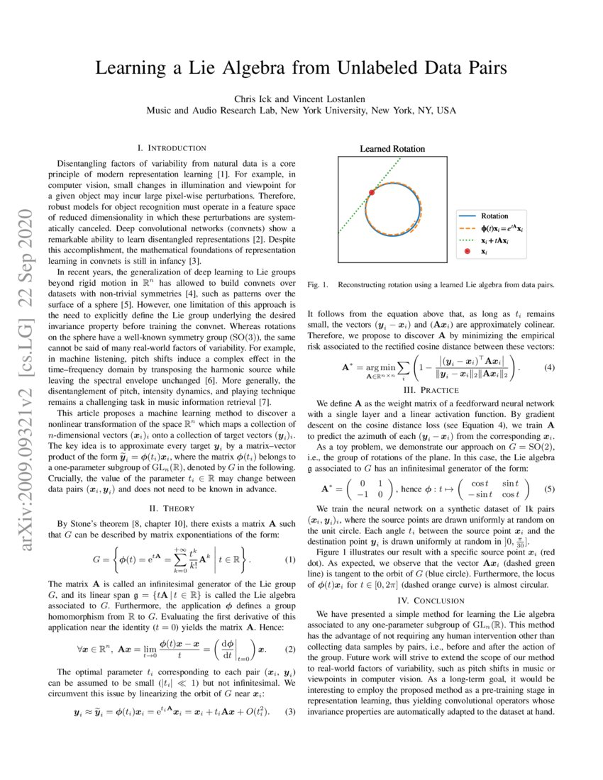 Learning a Lie Algebra from Unlabeled Data Pairs | DeepAI