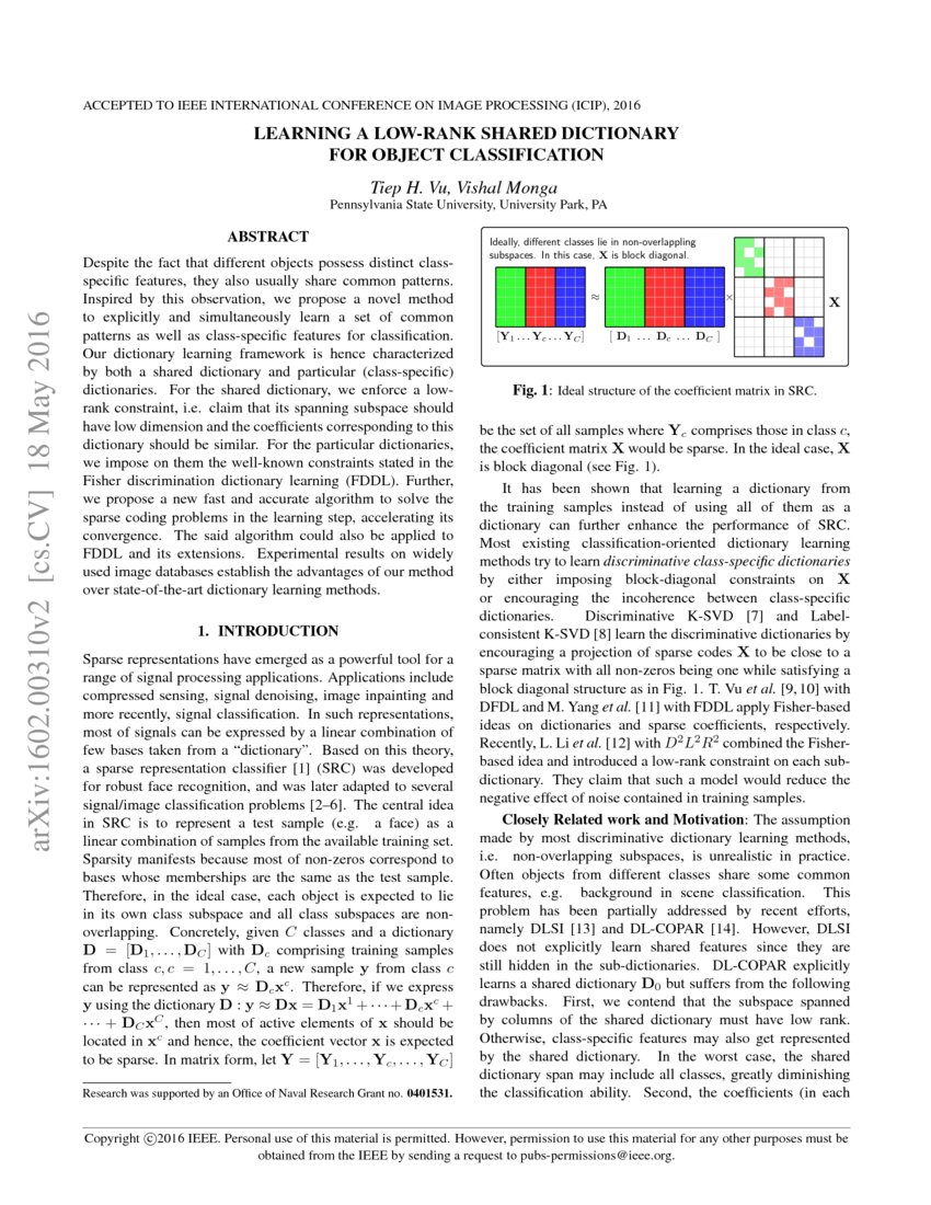 Learning a low-rank shared dictionary for object classification | DeepAI