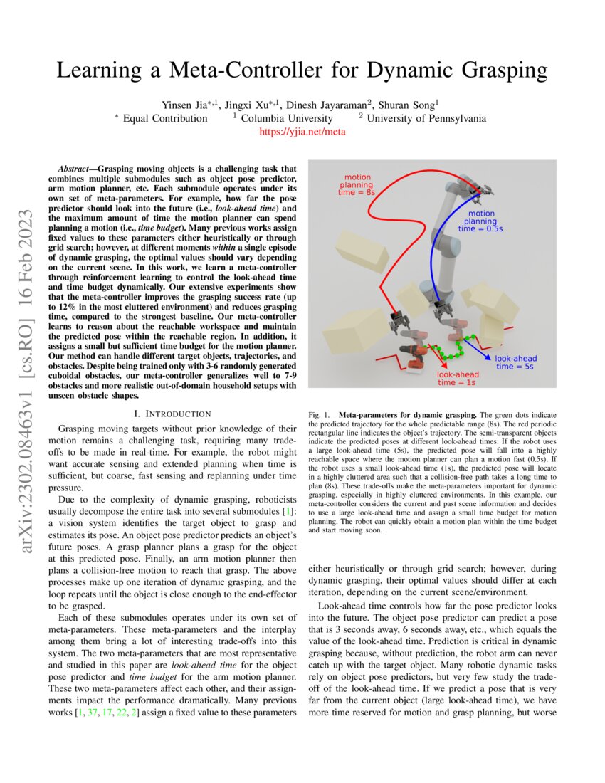 Learning a Meta-Controller for Dynamic Grasping | DeepAI