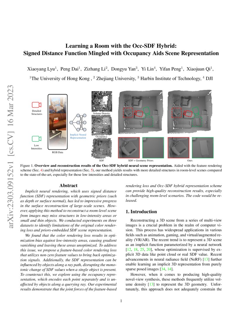 Learning a Room with the Occ-SDF Hybrid: Signed Distance Function Mingled with Occupancy Aids ...