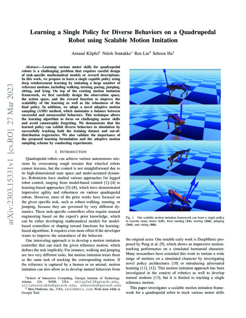 Learning a Single Policy for Diverse Behaviors on a Quadrupedal Robot using Scalable Motion ...