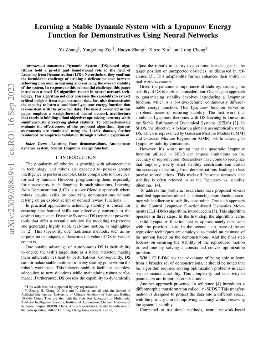 Learning a Stable Dynamic System with a Lyapunov Energy Function for Demonstratives Using Neural ...