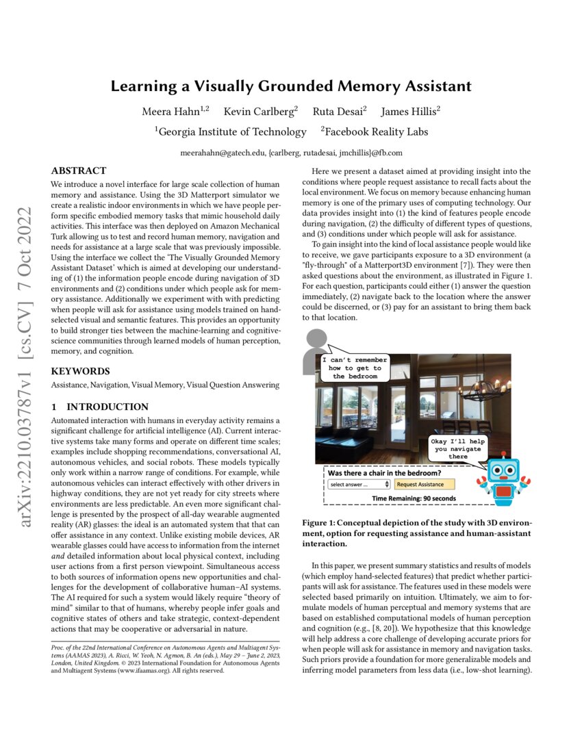Learning a Visually Grounded Memory Assistant | DeepAI