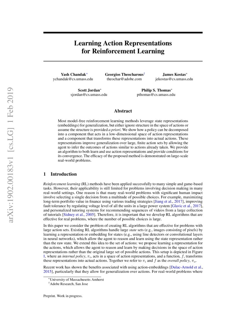 Learning Action Representations for Reinforcement Learning | DeepAI