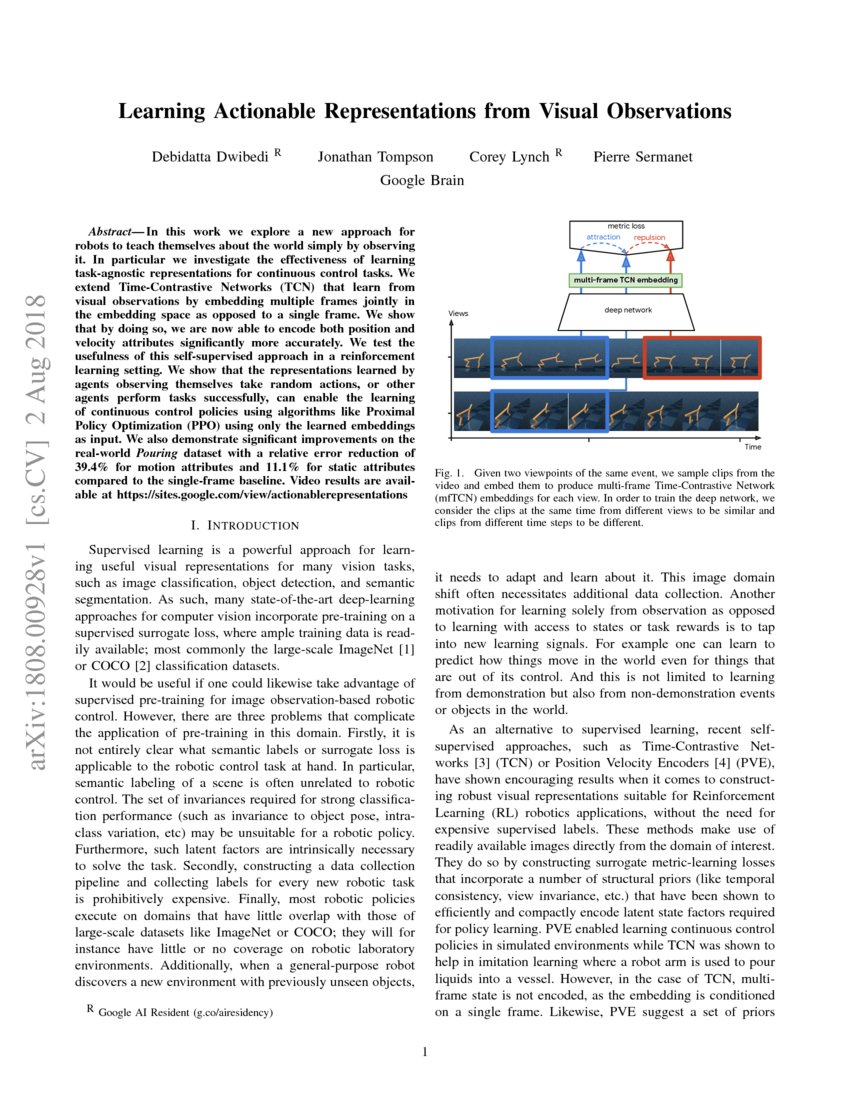 Learning Actionable Representations from Visual Observations | DeepAI