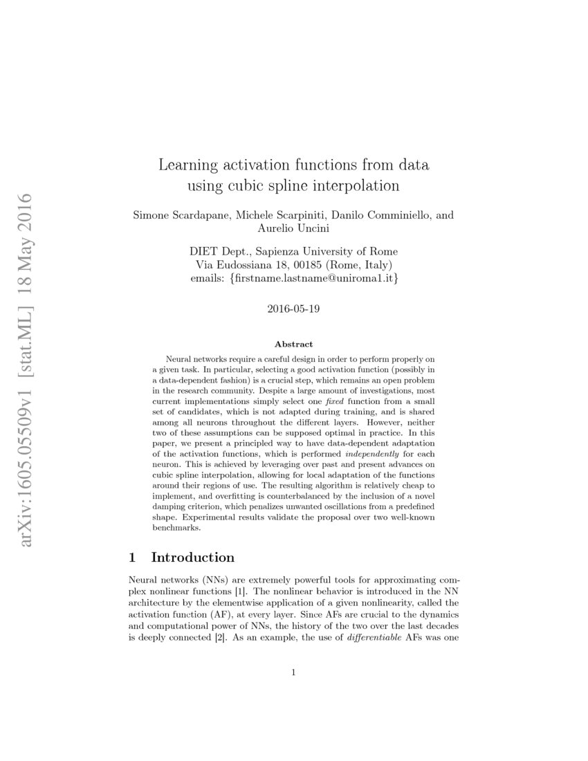 Learning Activation Functions From Data Using Cubic Spline