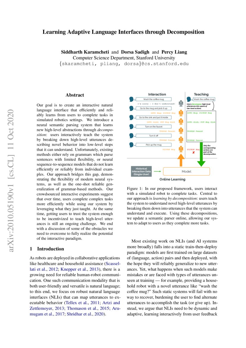 Learning Adaptive Language Interfaces through Decomposition | DeepAI
