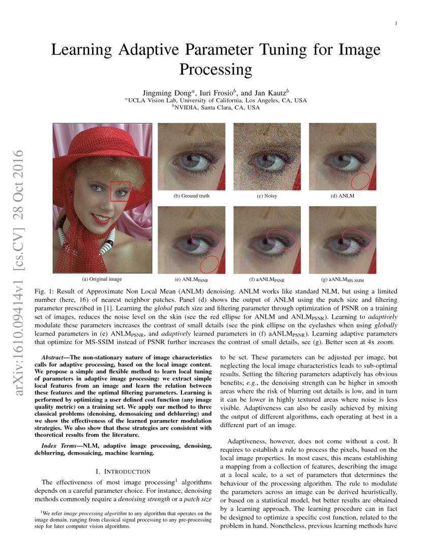 Learning Adaptive Parameter Tuning for Image Processing | DeepAI