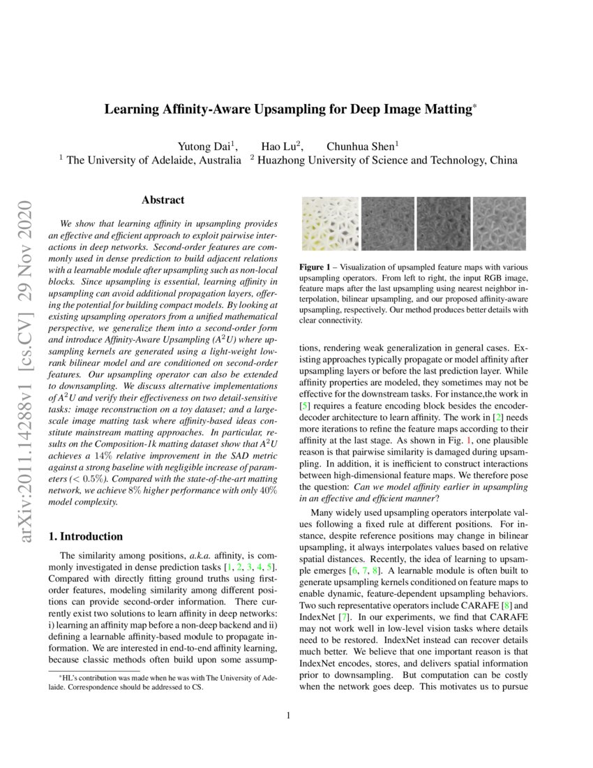 Learning Affinity Aware Upsampling For Deep Image Matting Deepai