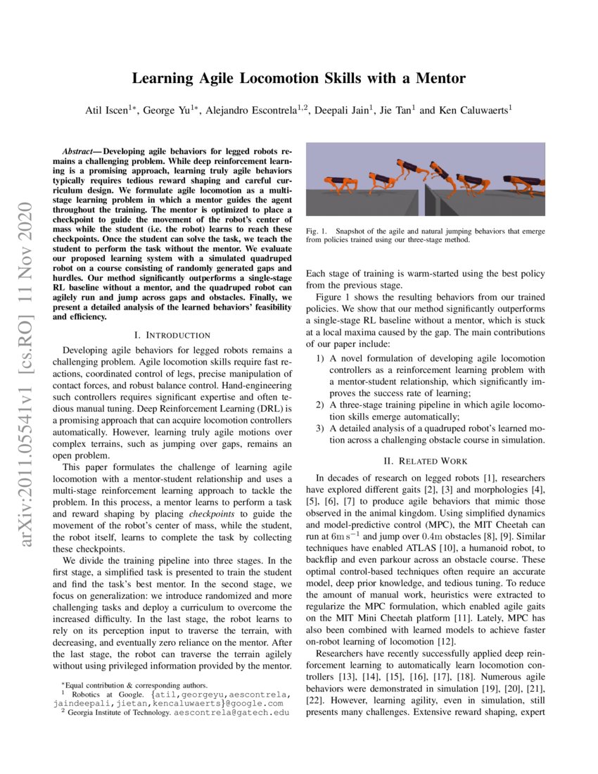 Learning Agile Locomotion Skills with a Mentor | DeepAI