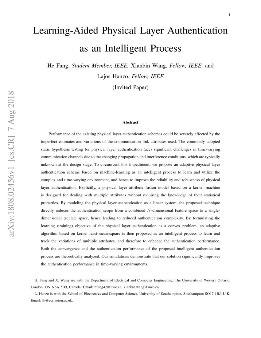 Learning Aided Physical Layer Authentication As An Intelligent Process Deepai 9798