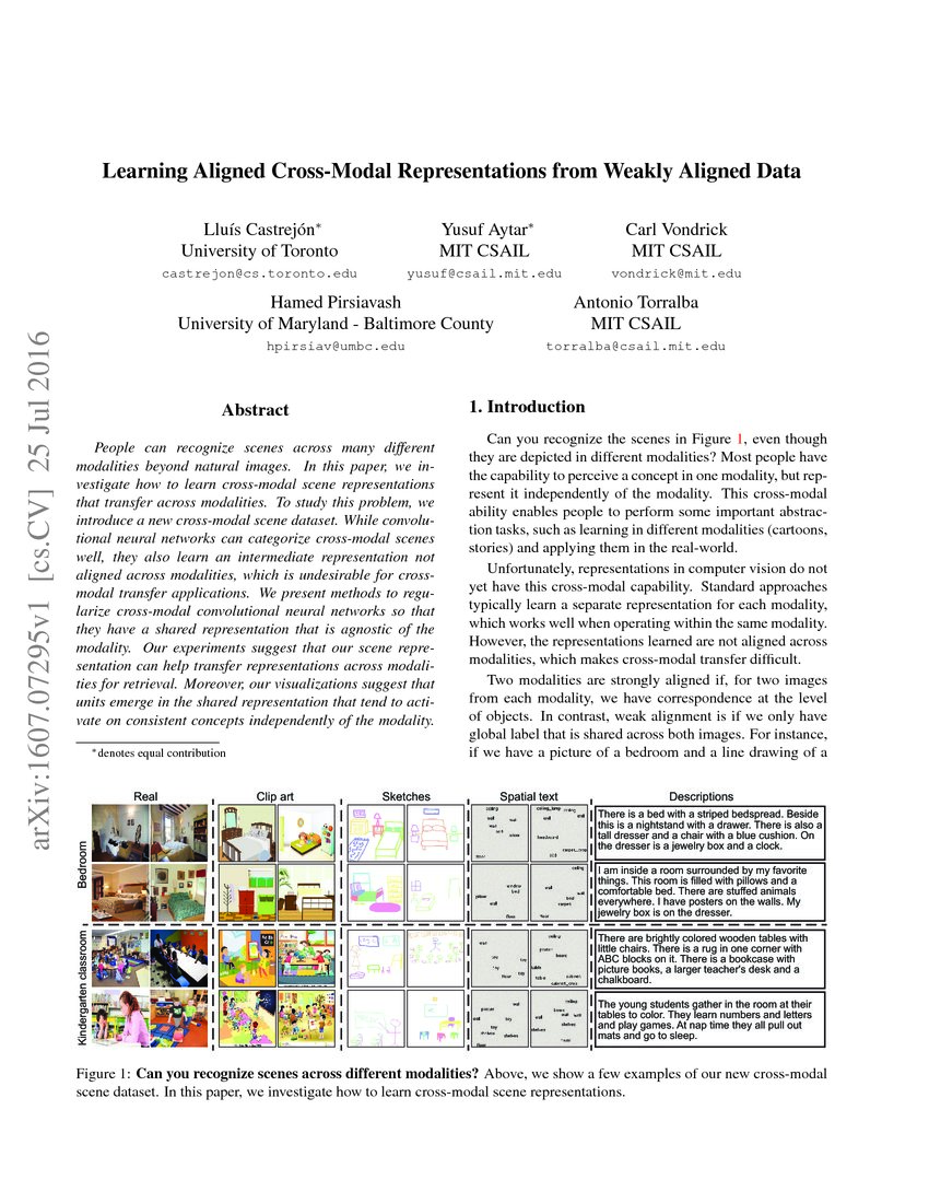 Learning Aligned Cross-Modal Representations from Weakly Aligned Data | DeepAI