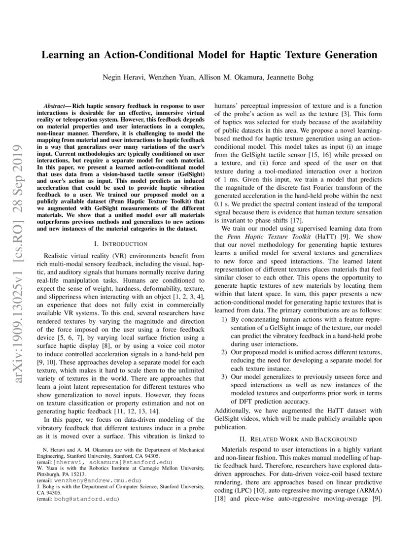 Learning An Action Conditional Model For Haptic Texture Generation Deepai