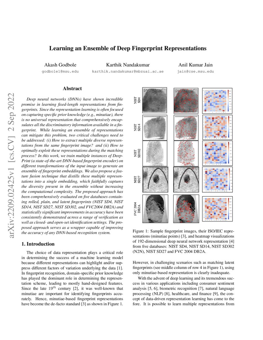 Learning An Ensemble Of Deep Fingerprint Representations Deepai