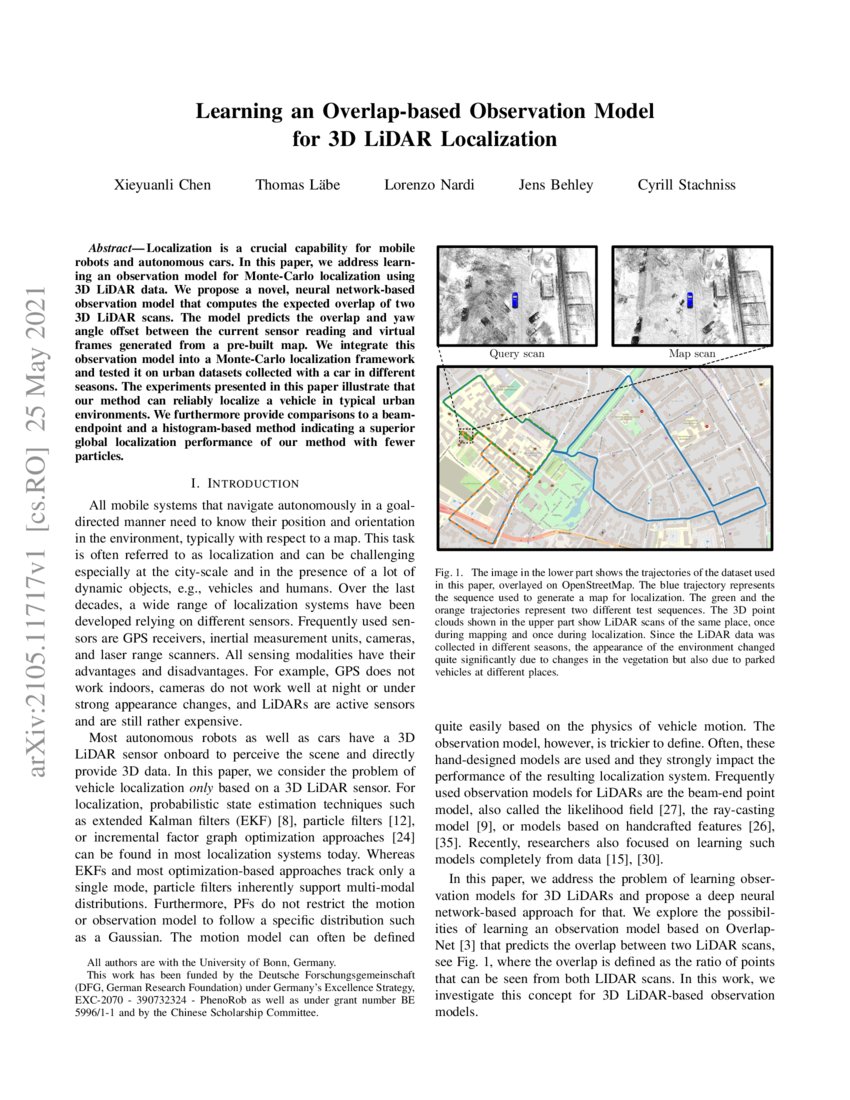 Learning An Overlap Based Observation Model For 3d Lidar Localization Deepai 9847