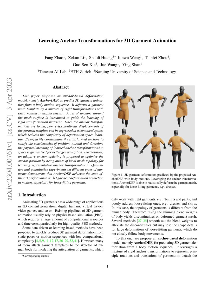 Learning Anchor Transformations for 3D Garment Animation | DeepAI