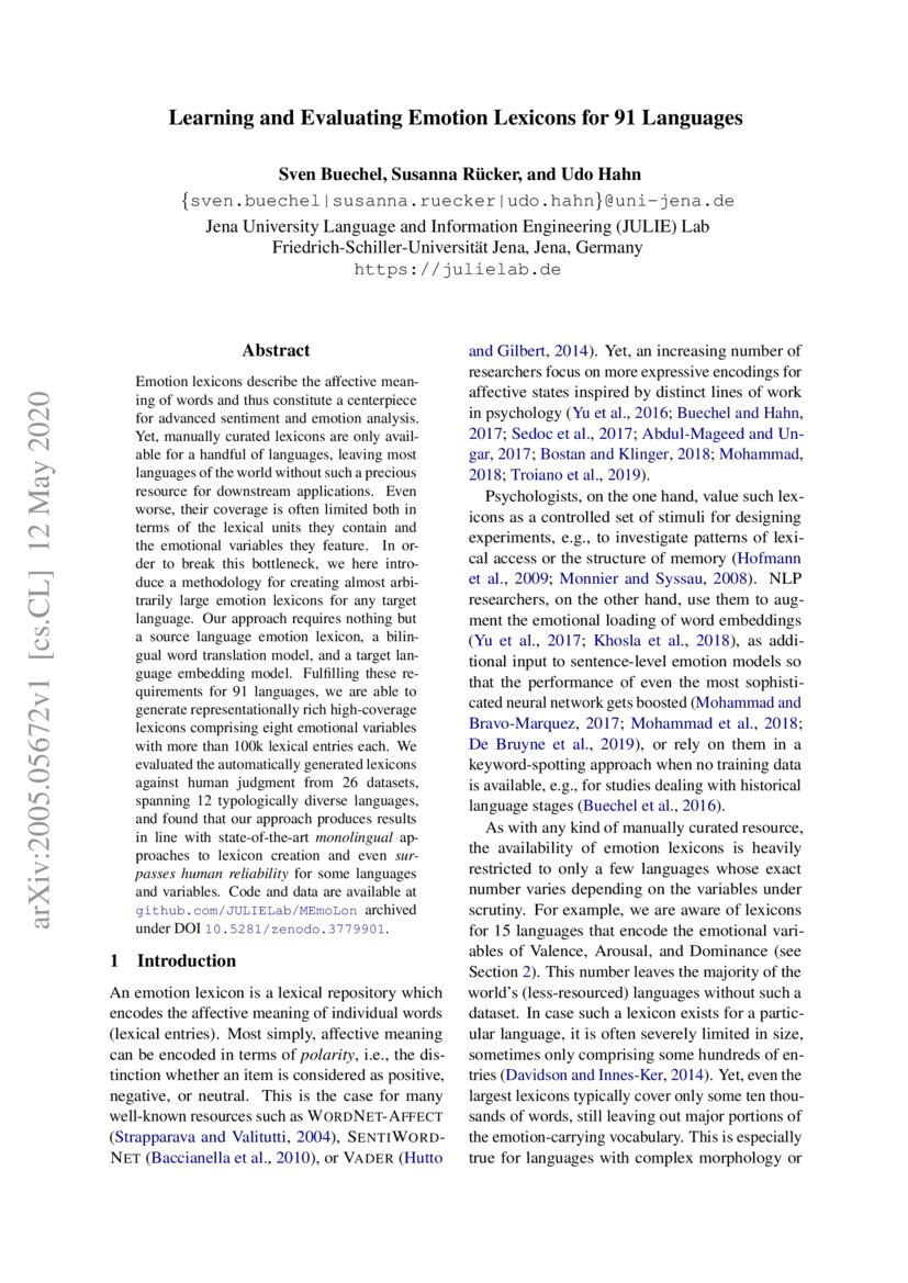 Learning and Evaluating Emotion Lexicons for 91 Languages | DeepAI