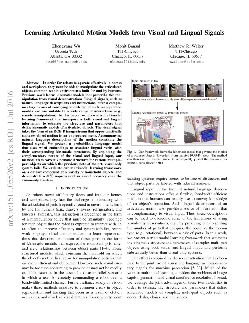Learning Articulated Motion Models From Visual And Lingual Signals Deepai