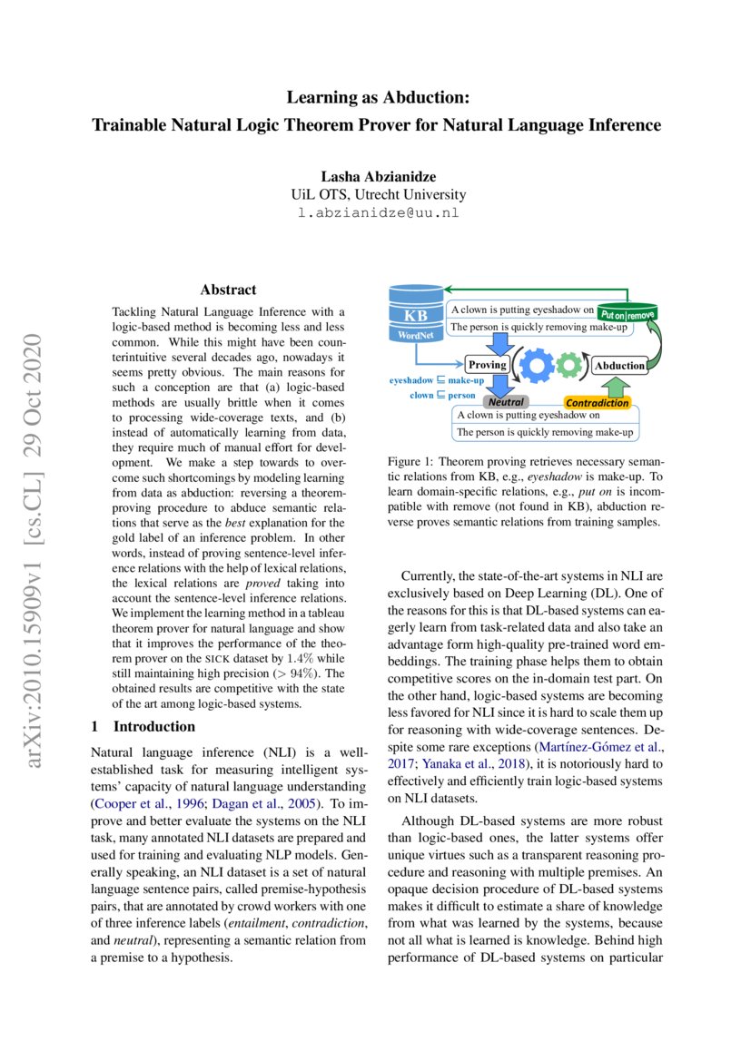 Learning as Abduction: Trainable Natural Logic Theorem Prover for Natural Language Inference ...