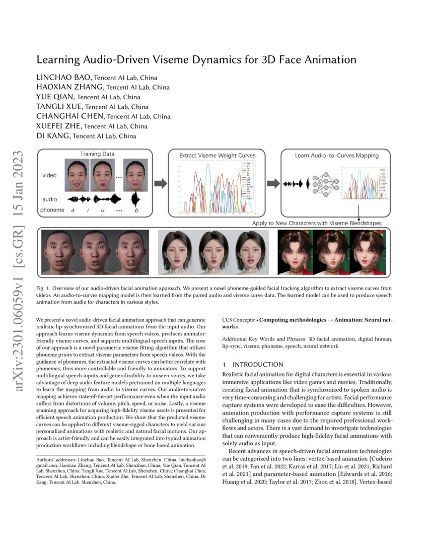 Learning Audio-Driven Viseme Dynamics for 3D Face Animation | DeepAI
