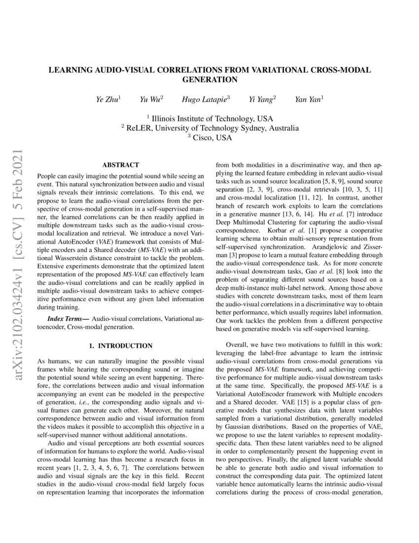 Learning Audio Visual Correlations From Variational Cross Modal Generation Deepai