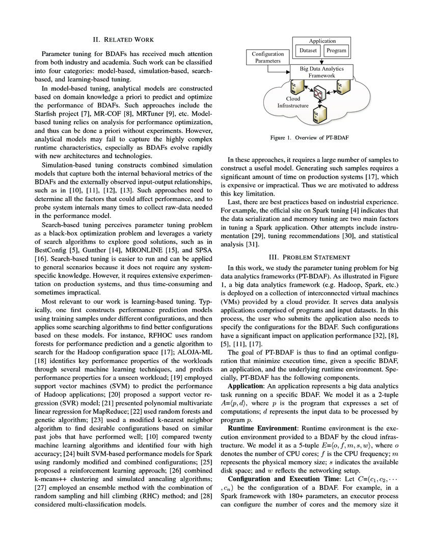 Learning Based Automatic Parameter Tuning For Big Data Analytics
