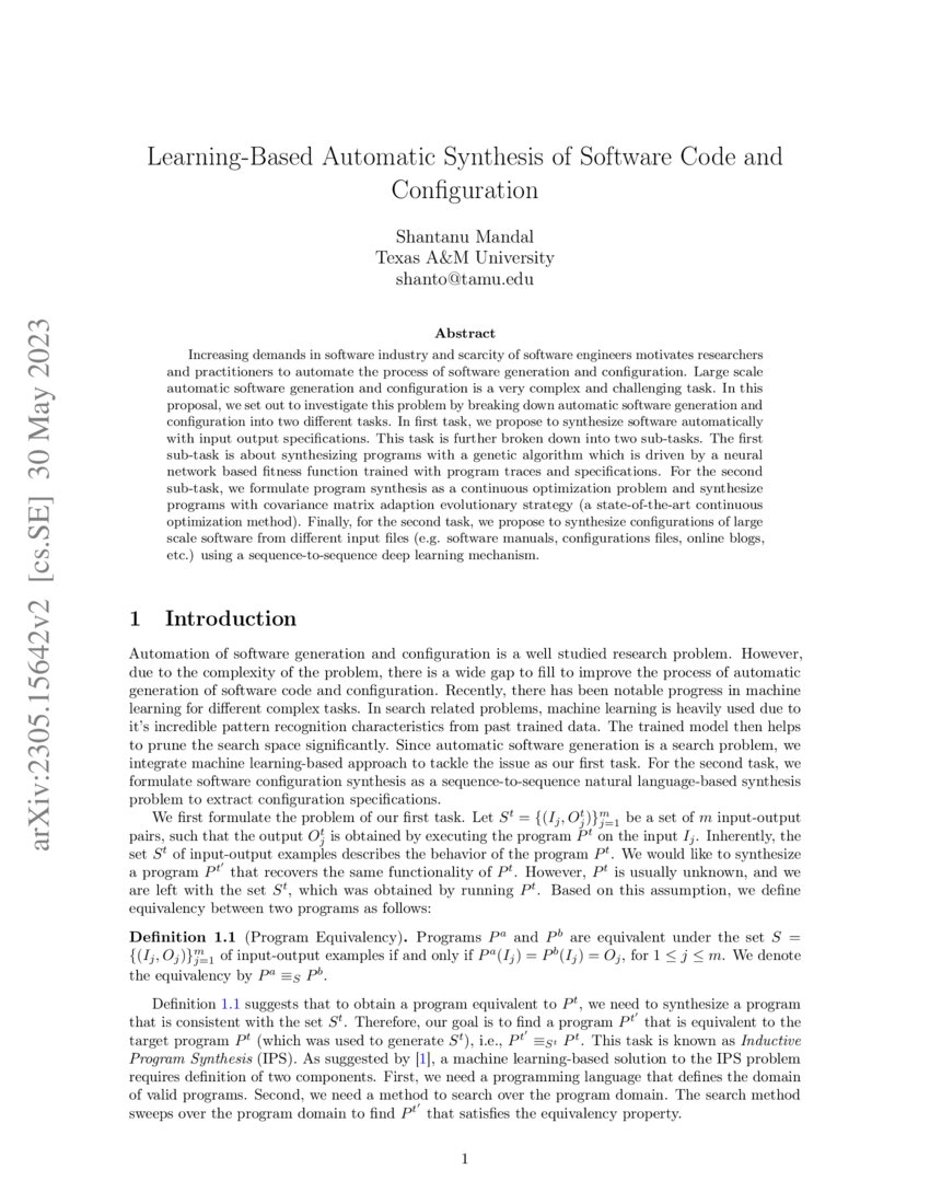 Learning Based Automatic Synthesis Of Software Code And Configuration Deepai