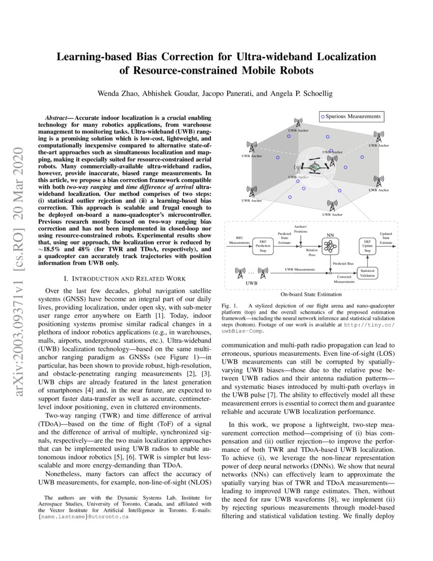 Learning Based Bias Correction For Ultra Wideband Localization Of Resource Constrained Mobile
