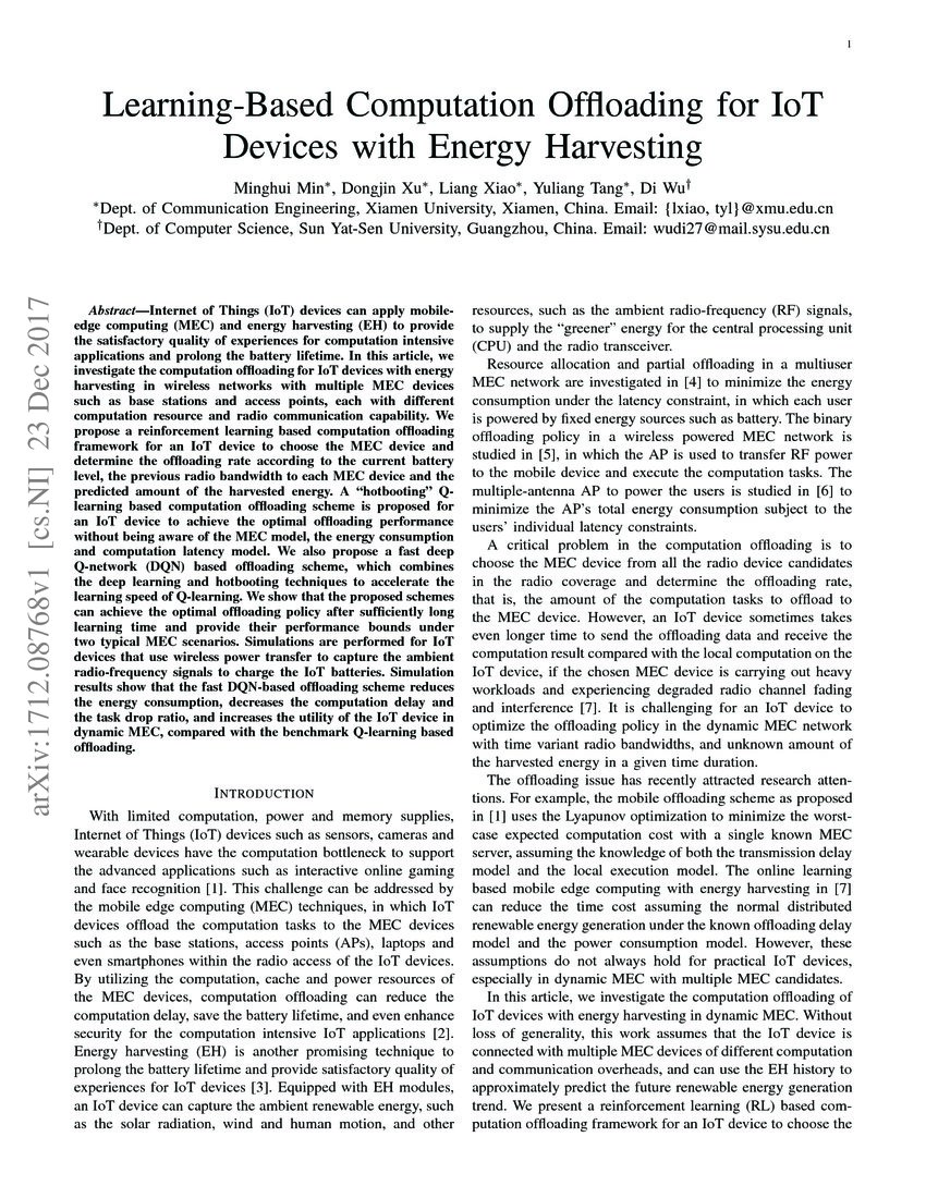 Learning Based Computation Offloading For Iot Devices With Energy