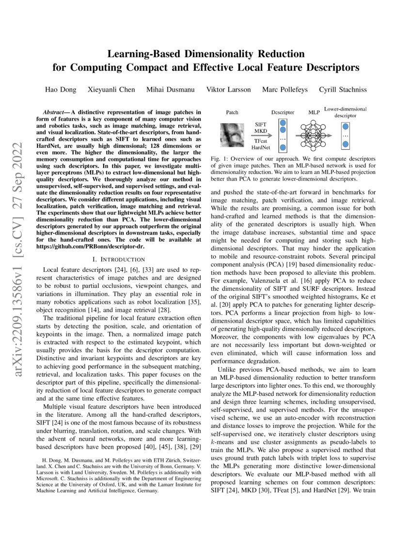 Learning Based Dimensionality Reduction For Computing Compact And Effective Local Feature 9953