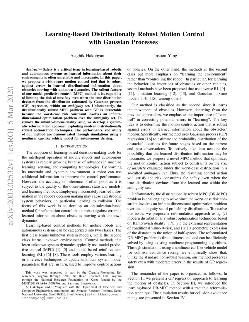 Learning-based distributionally robust motion control with Gaussian processes | DeepAI