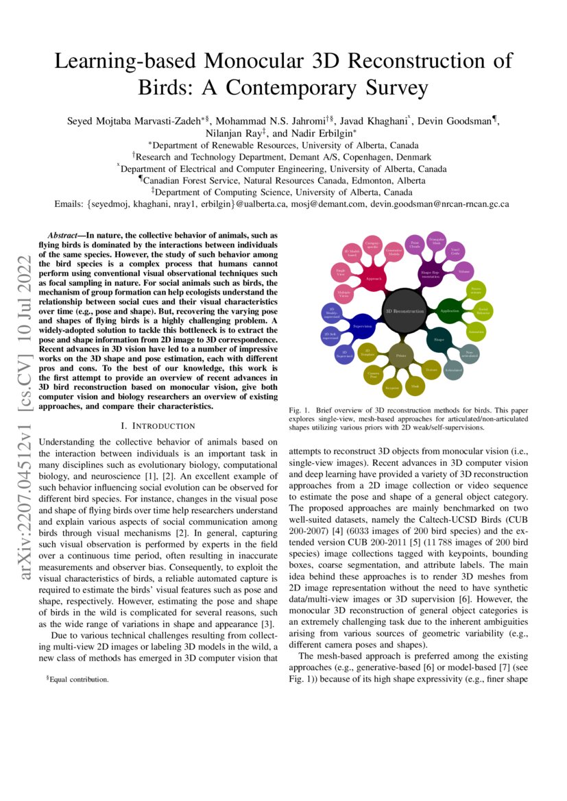 Learning Based Monocular 3d Reconstruction Of Birds A Contemporary Survey Deepai