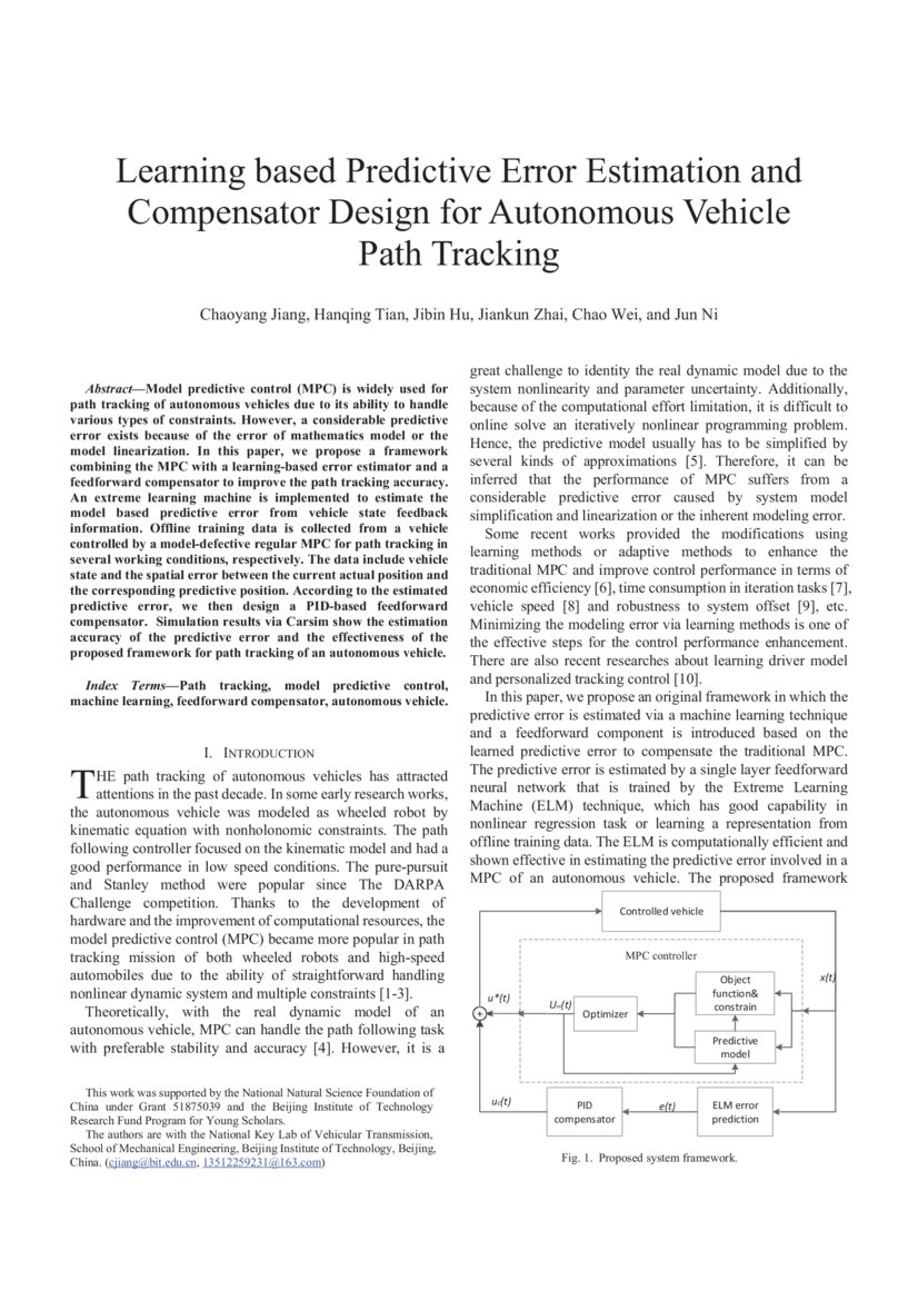 Learning based Predictive Error Estimation and Compensator Design for Autonomous Vehicle Path ...
