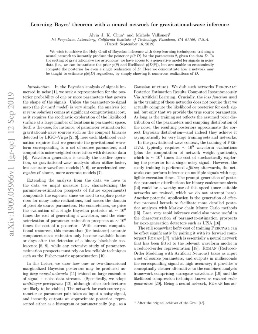 Learning Bayes Theorem With A Neural Network For Gravitational Wave