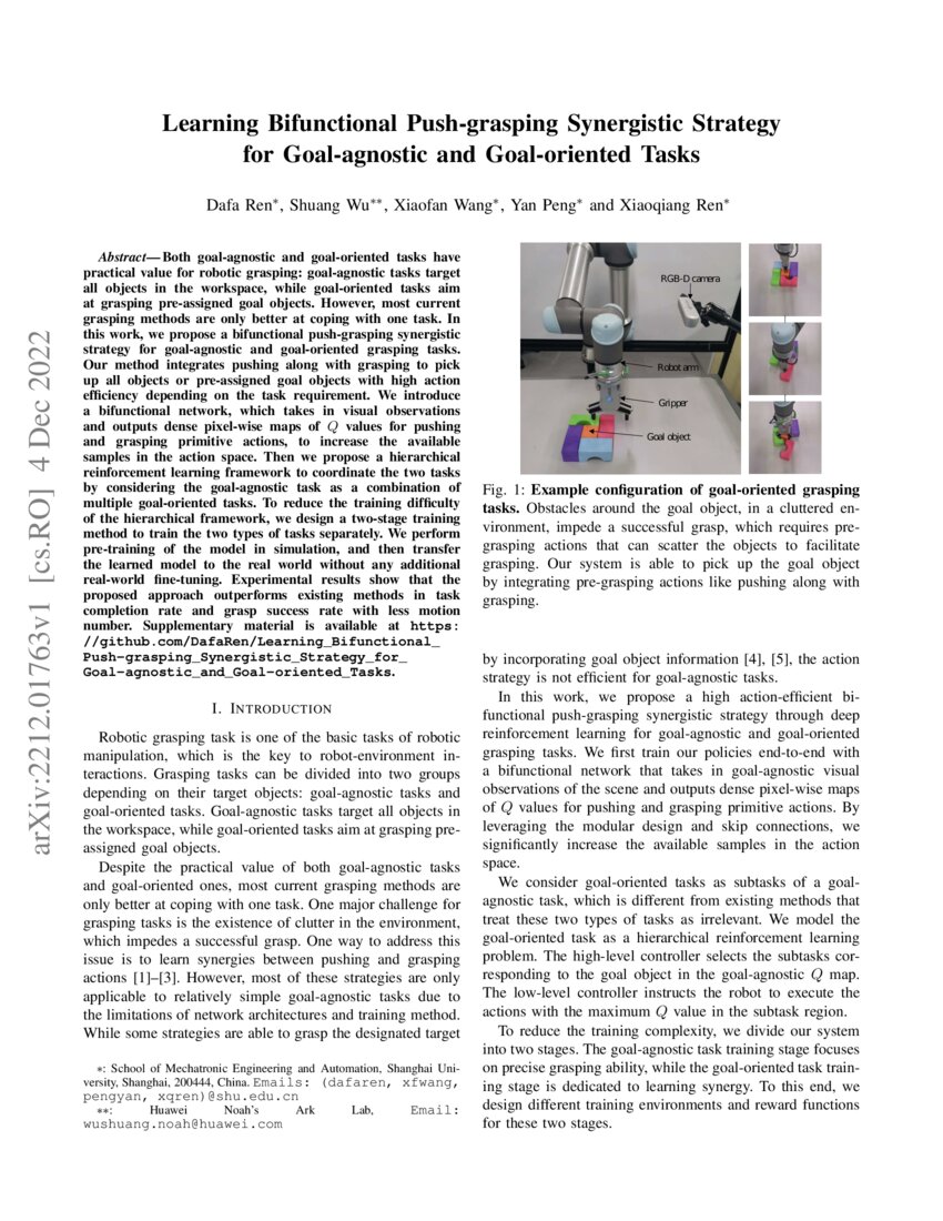 Learning Bifunctional Push-grasping Synergistic Strategy for Goal-agnostic and Goal-oriented ...