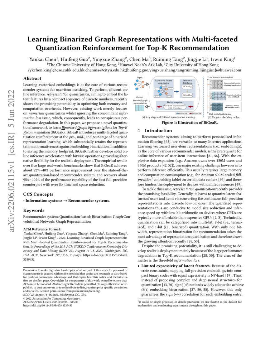 Learning Binarized Graph Representations with Multi-faceted ...