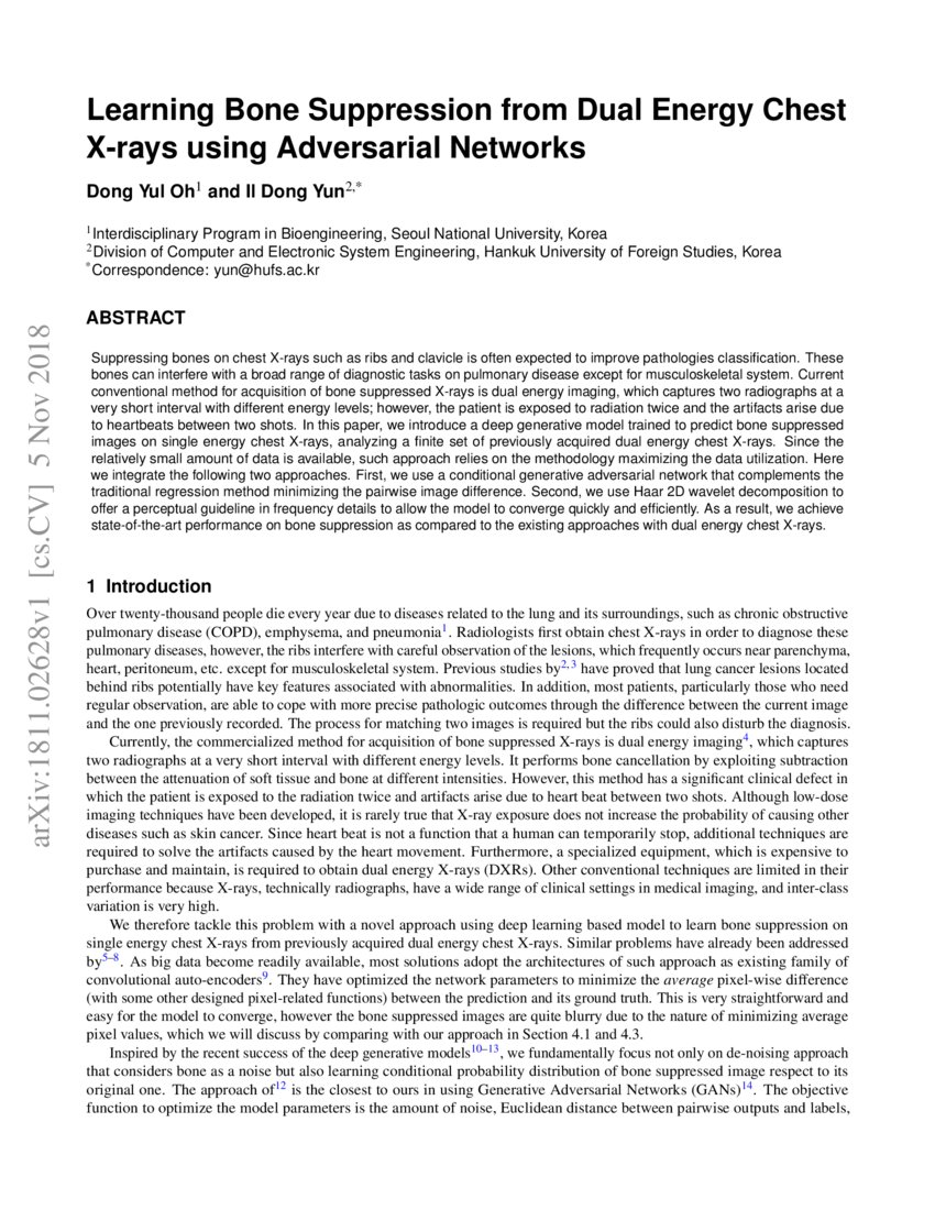 Learning Bone Suppression from Dual Energy Chest X-rays using Adversarial Networks | DeepAI