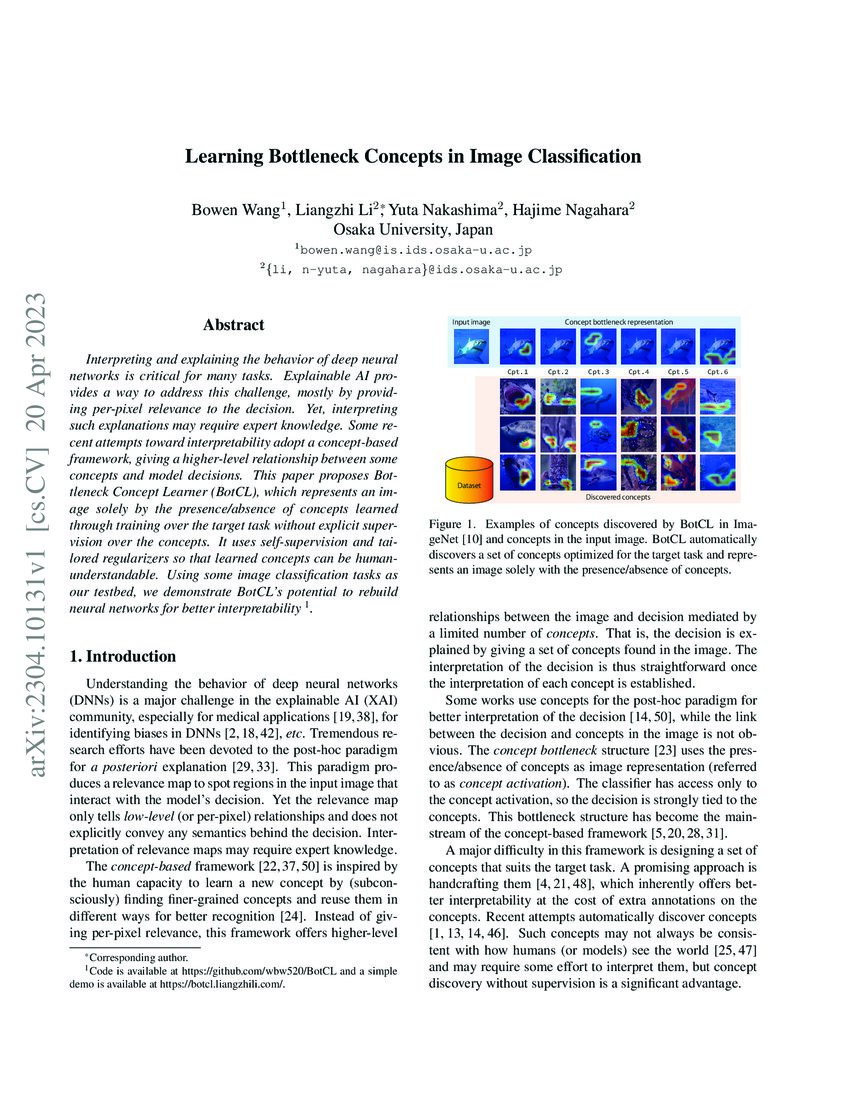 Learning Bottleneck Concepts In Image Classification Deepai