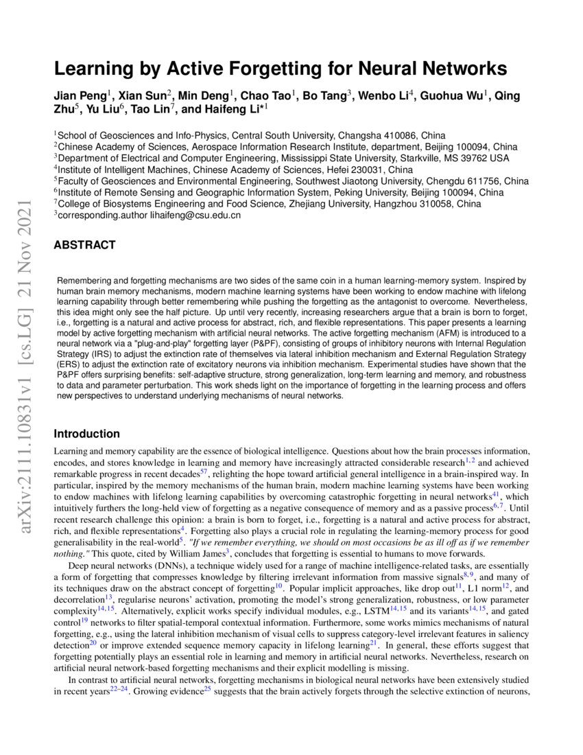Learning By Active Forgetting For Neural Networks Deepai 