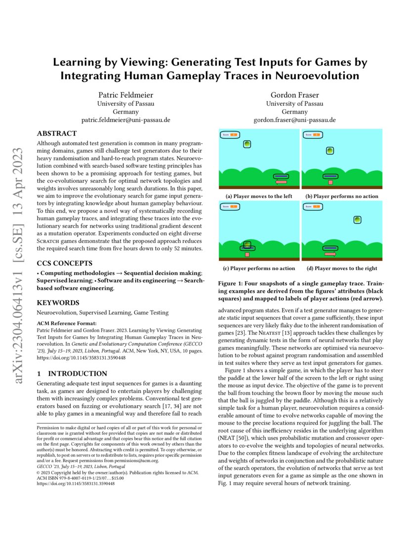 Learning by Viewing: Generating Test Inputs for Games by Integrating ...