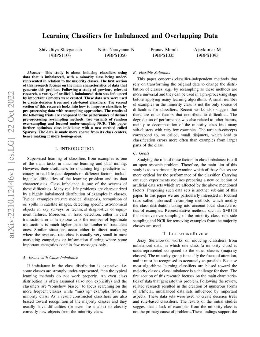 Learning Classifiers For Imbalanced And Overlapping Data Deepai 8597